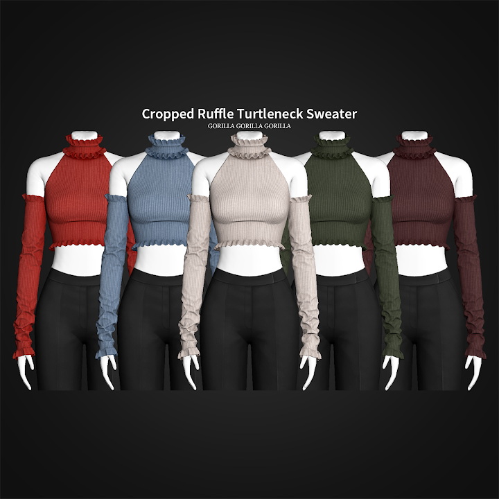 Cropped Ruffle Turtleneck Sweater at Gorilla » Sims 4 Updates