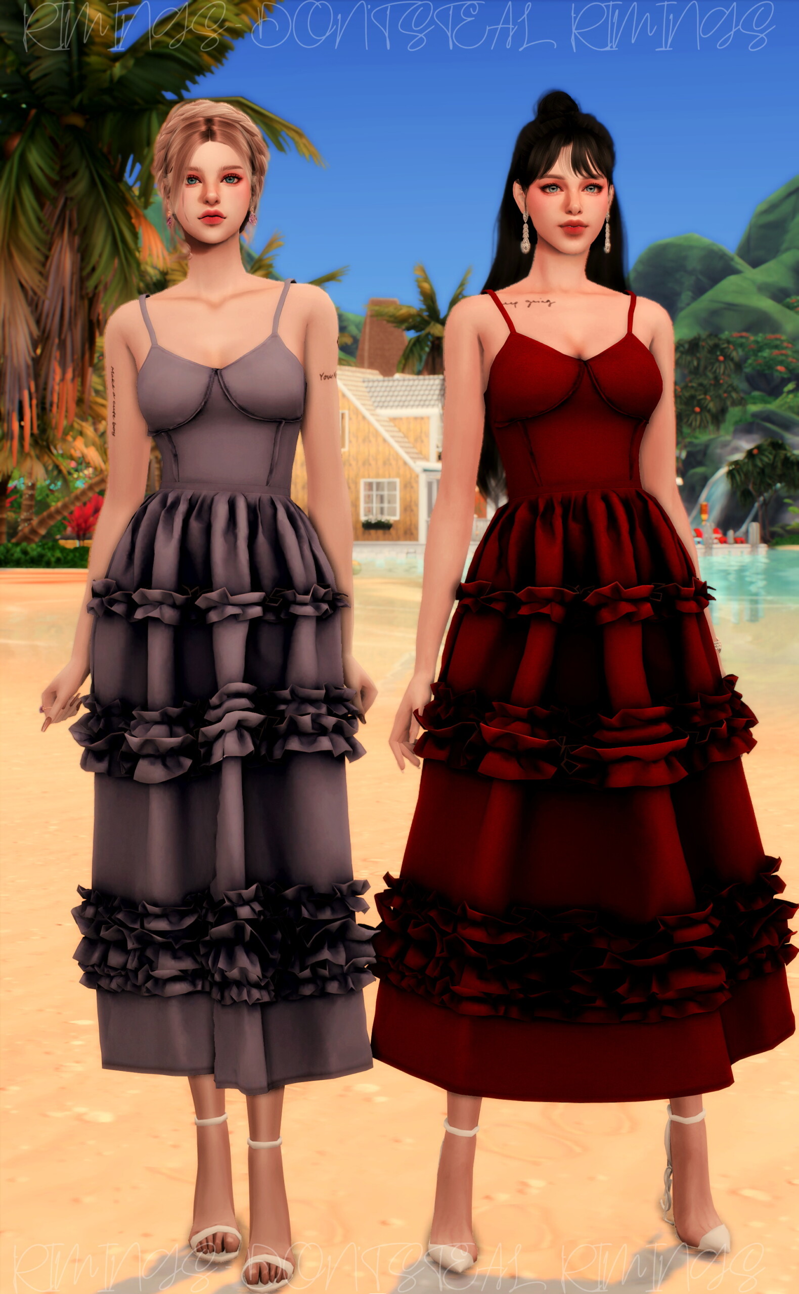 Bustier Ruffle Long Dress at RIMINGs » Sims 4 Updates