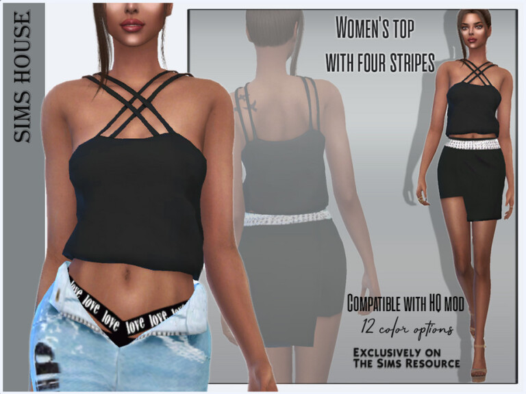 Women's top with four stripes by Sims House at TSR » Sims 4 Updates