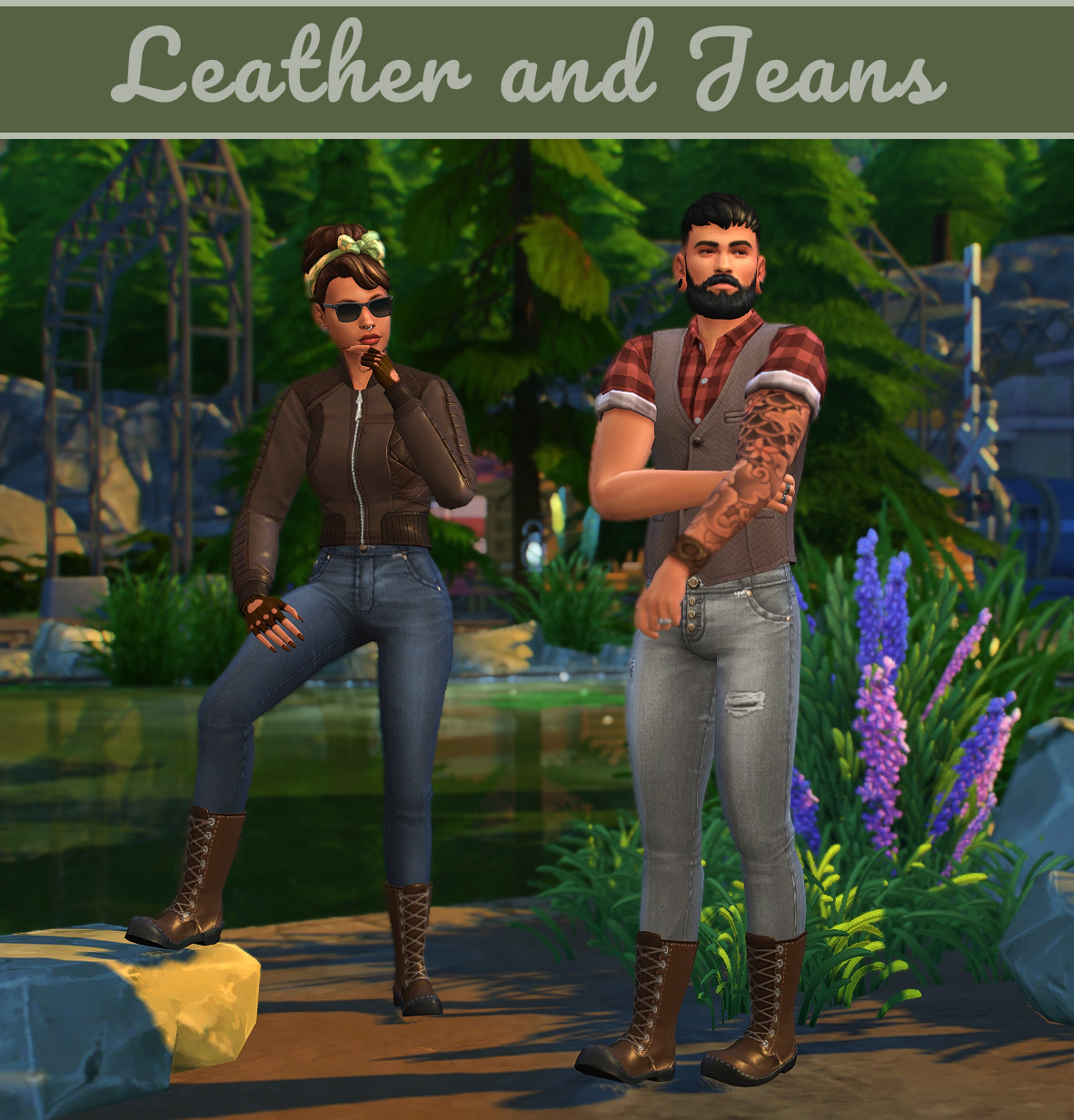 Leather and Jeans mini clothing collection at Frenchie Sim » Sims 4 Updates