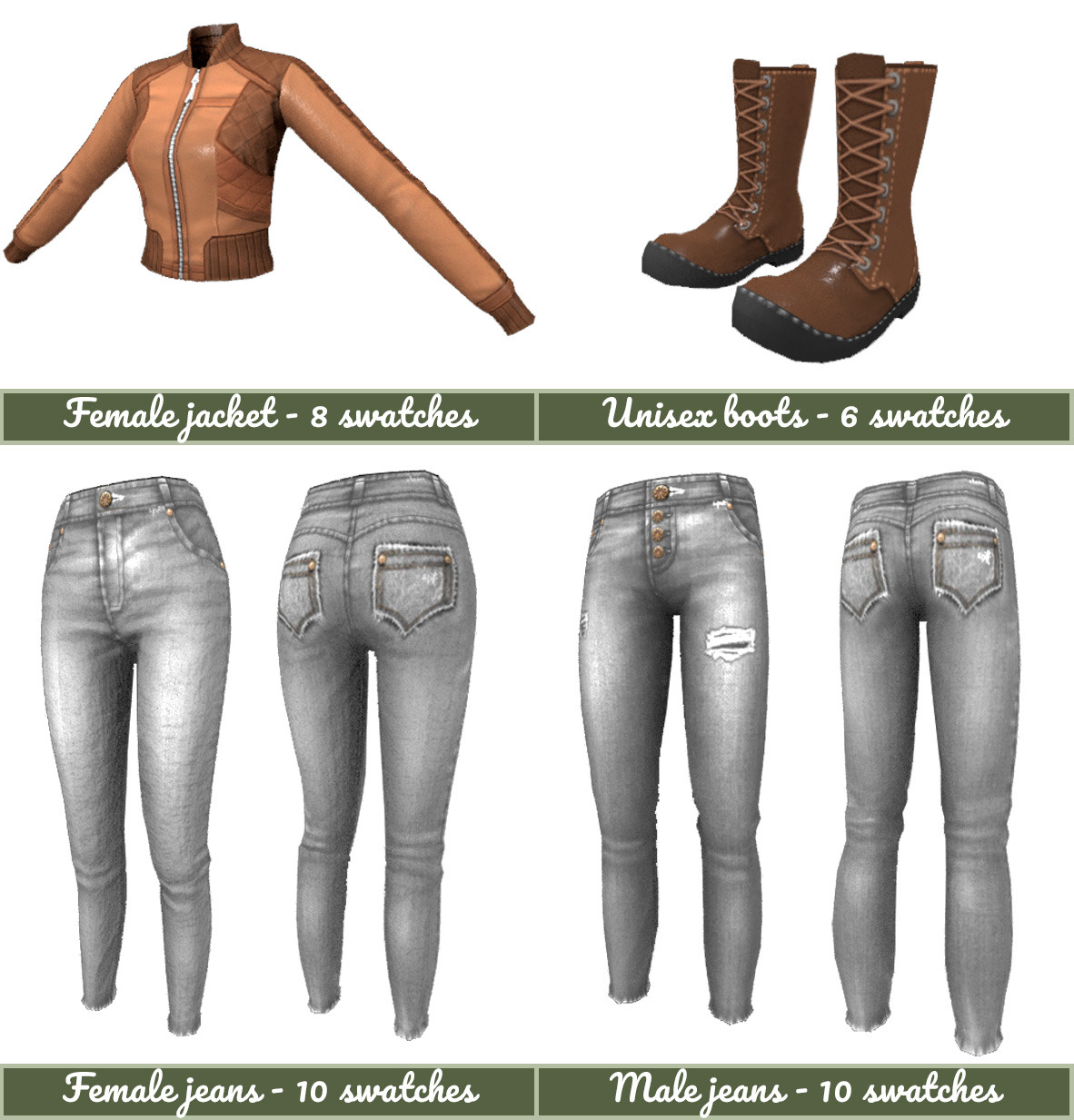 Leather and Jeans mini clothing collection at Frenchie Sim » Sims 4 Updates