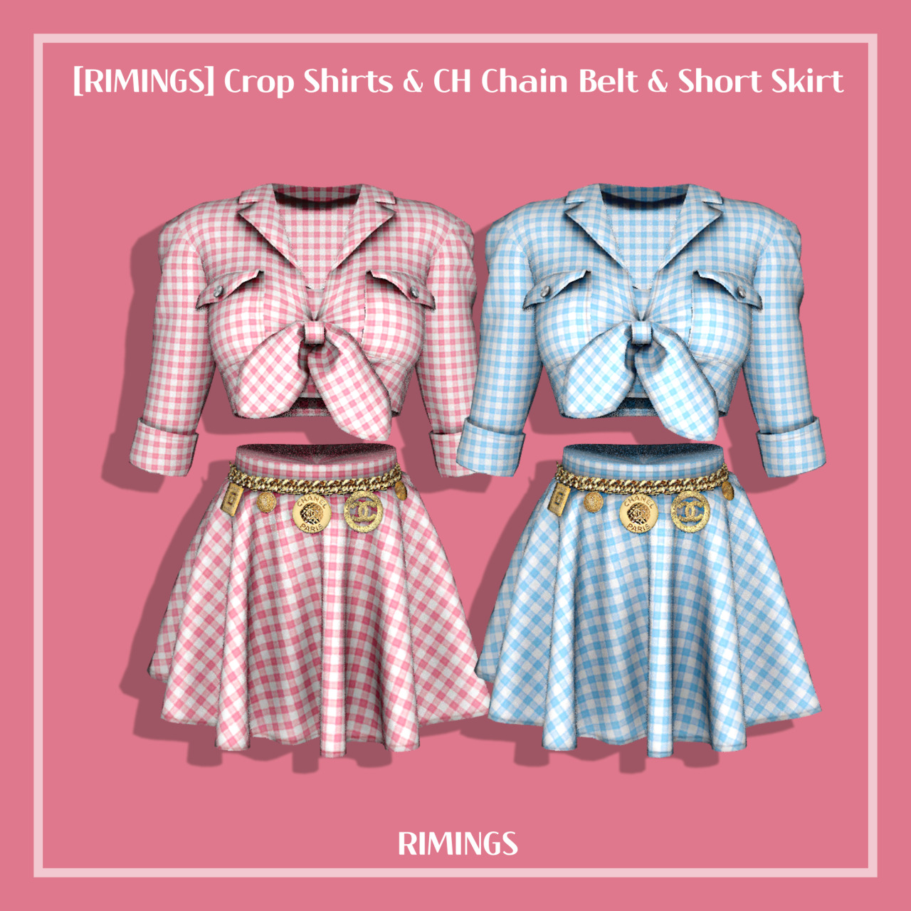 Crop Shirts & Chain Belt & Short Skirt at RIMINGs » Sims 4 Updates