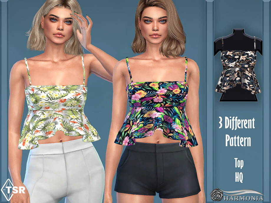 Strappy Peplum Frill Hem Top by Harmonia at TSR » Sims 4 Updates