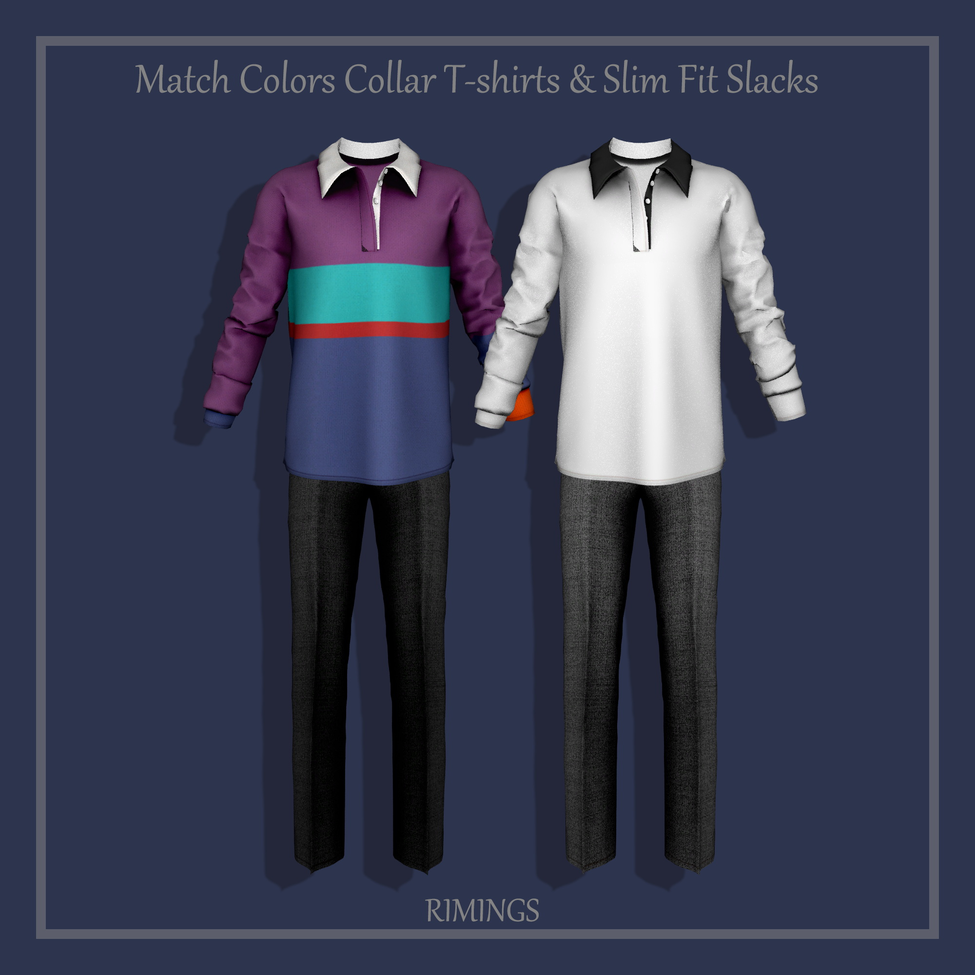 Match Colors Collar T-shirts & Slim Fit Slacks at RIMINGs » Sims 4 Updates