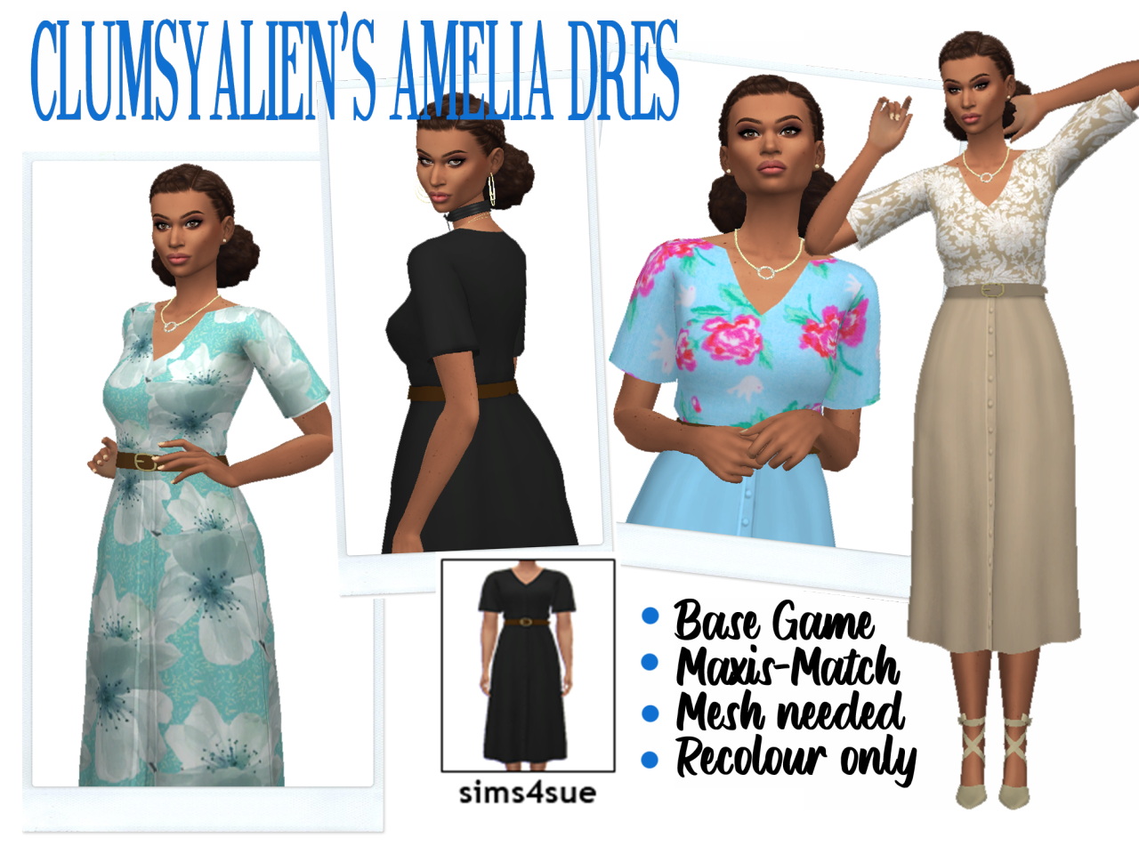 CLUMSYALIEN’S AMELIA DRESS at Sims4Sue » Sims 4 Updates