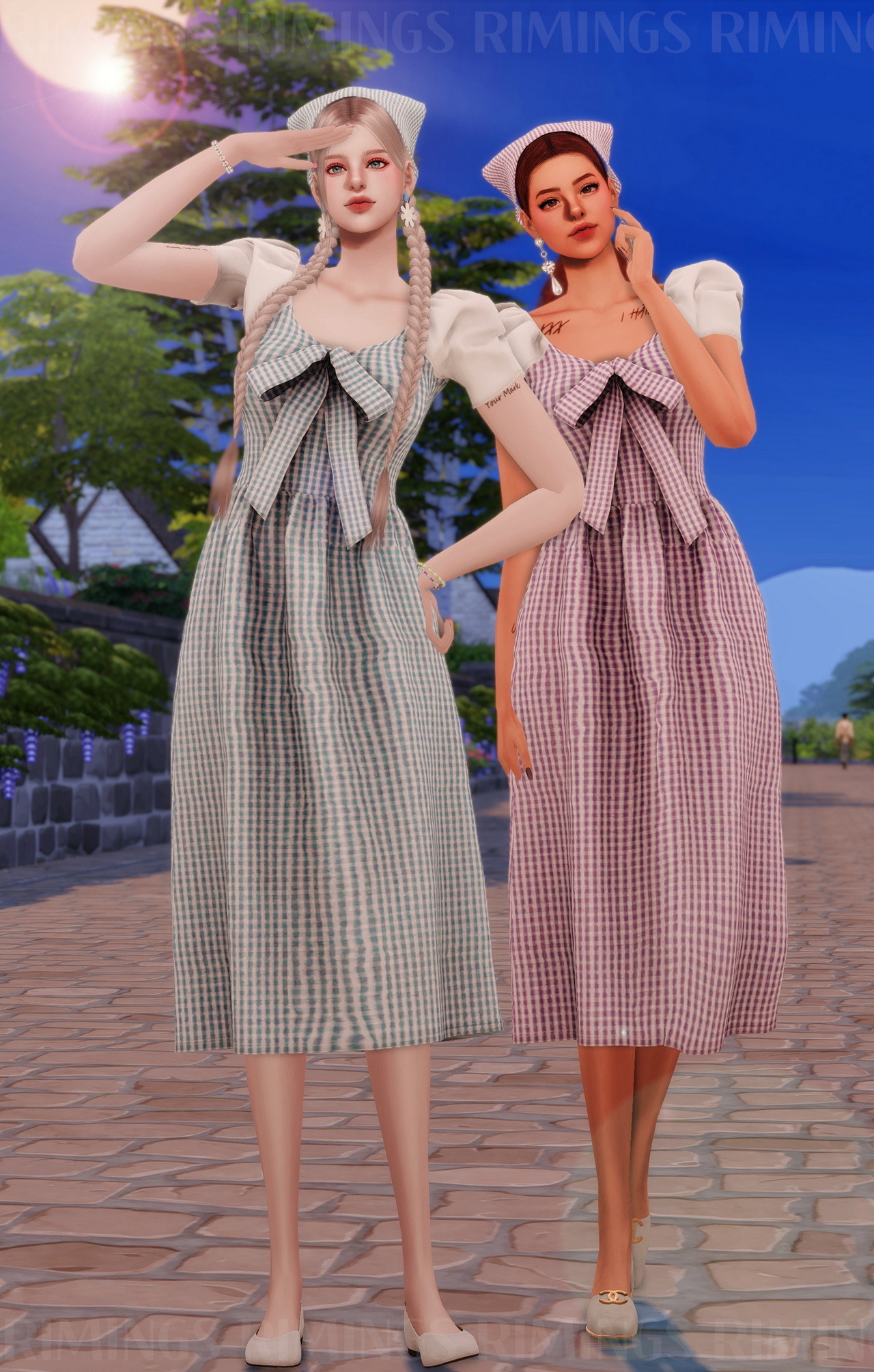 Cottage Living Ribbon Dress & Hair Scarf at RIMINGs » Sims 4 Updates