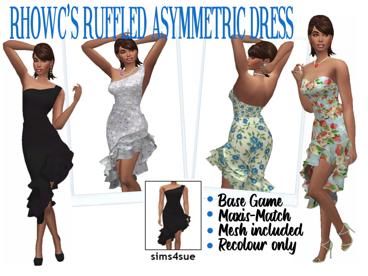 RHOWC’S RUFFLED ASYMMETRIC DRESS at Sims4Sue » Sims 4 Updates