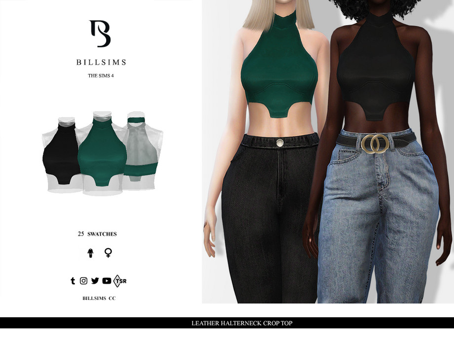 Leather Halterneck Crop Top by Bill Sims at TSR » Sims 4 Updates