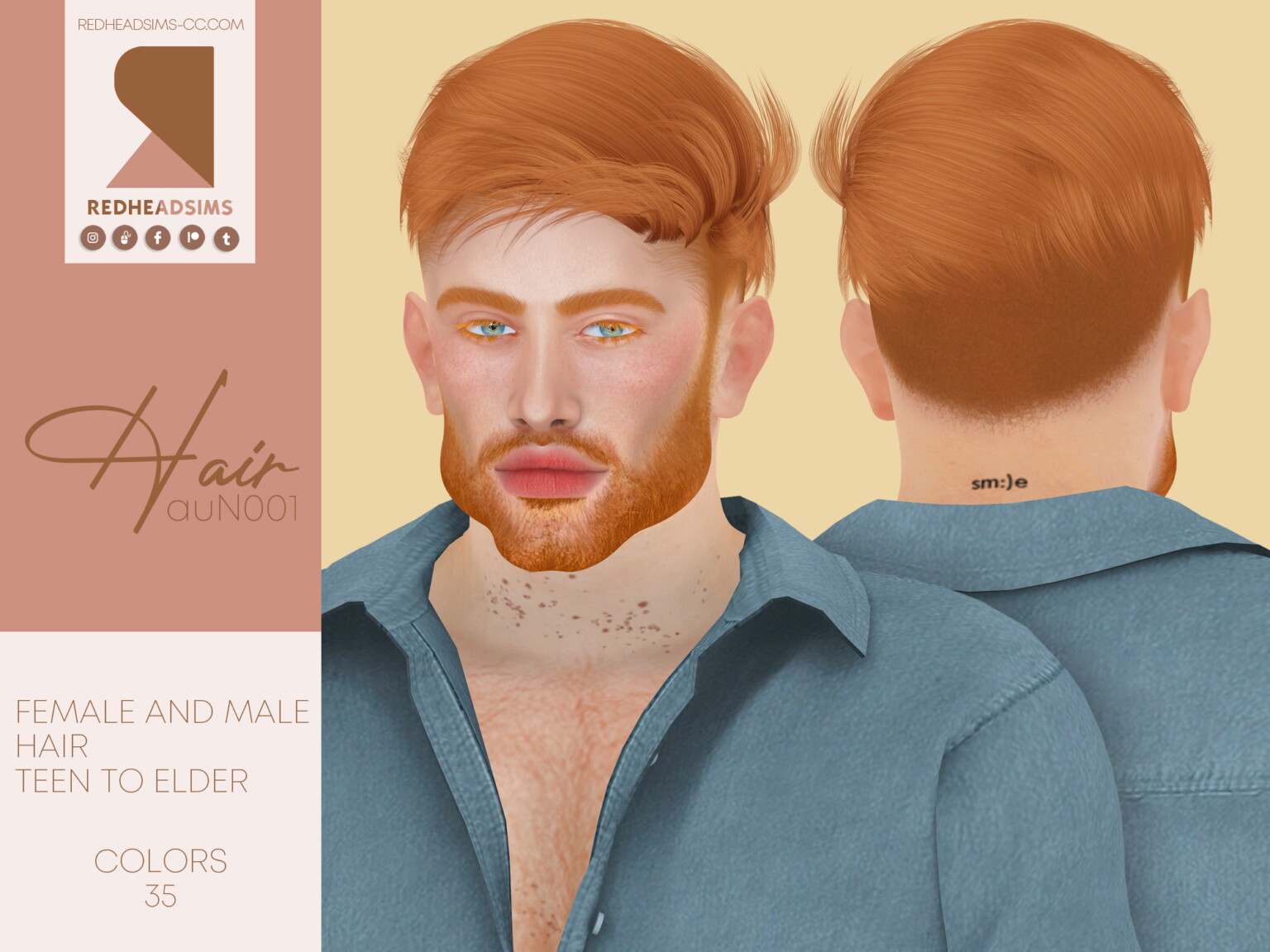 AU HAIR N001 at REDHEADSIMS » Sims 4 Updates