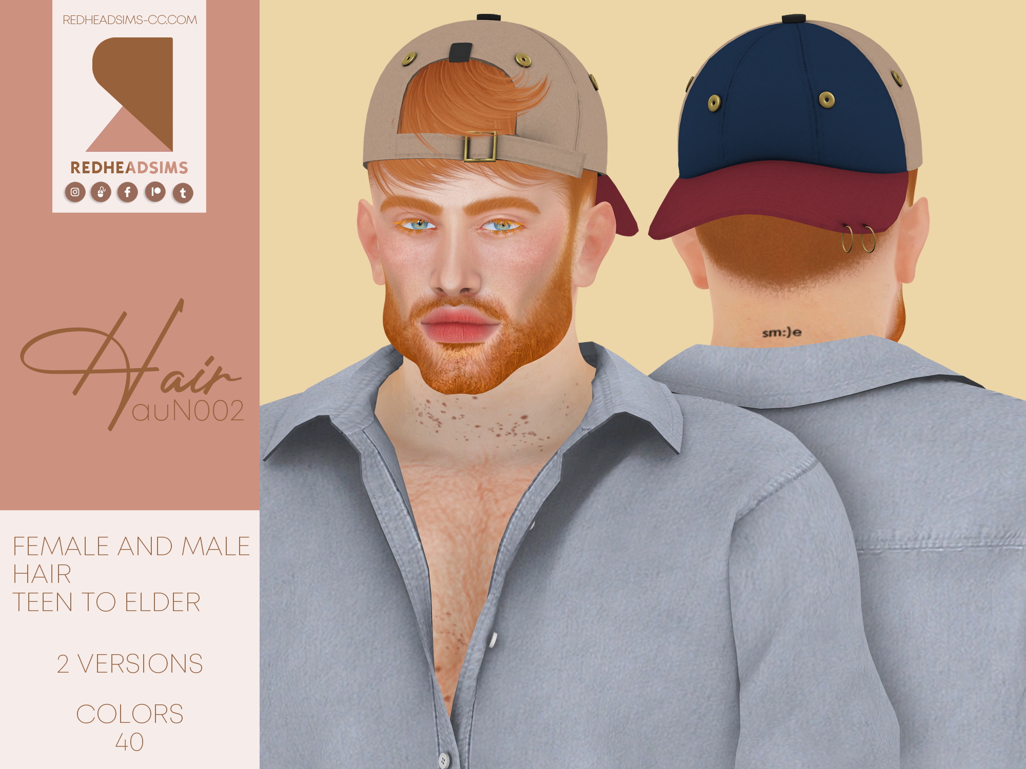 AU HAIR N002 at REDHEADSIMS » Sims 4 Updates