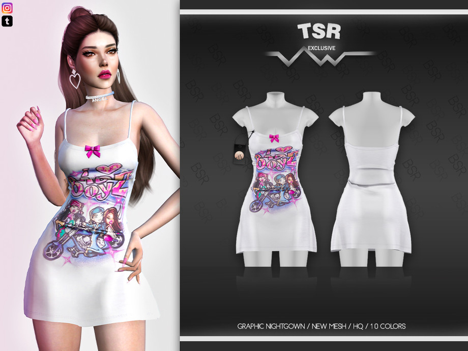 Graphic Nightgown BD534 by busra-tr at TSR » Sims 4 Updates