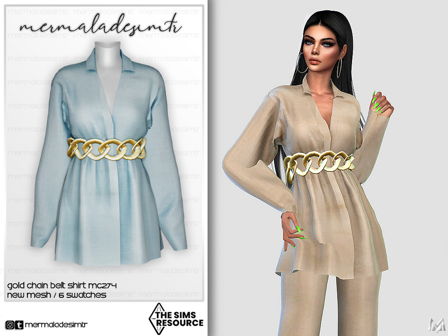 Gold Chain Belt Shirt MC274 by mermaladesimtr at TSR » Sims 4 Updates