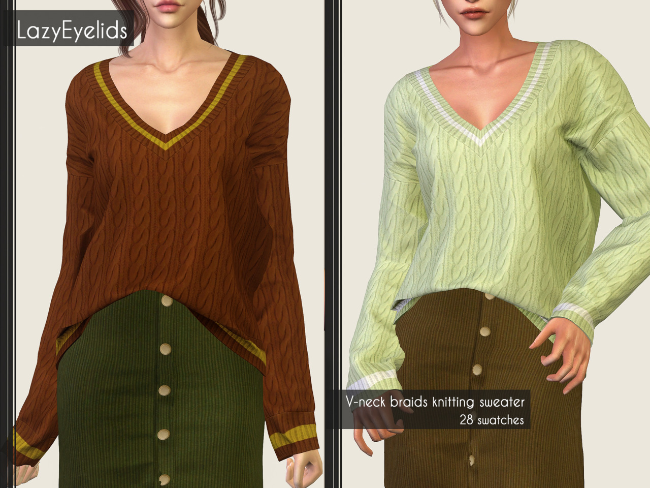 V-neck braids knitting sweater + Ribbed velvet skirt at LazyEyelids ...