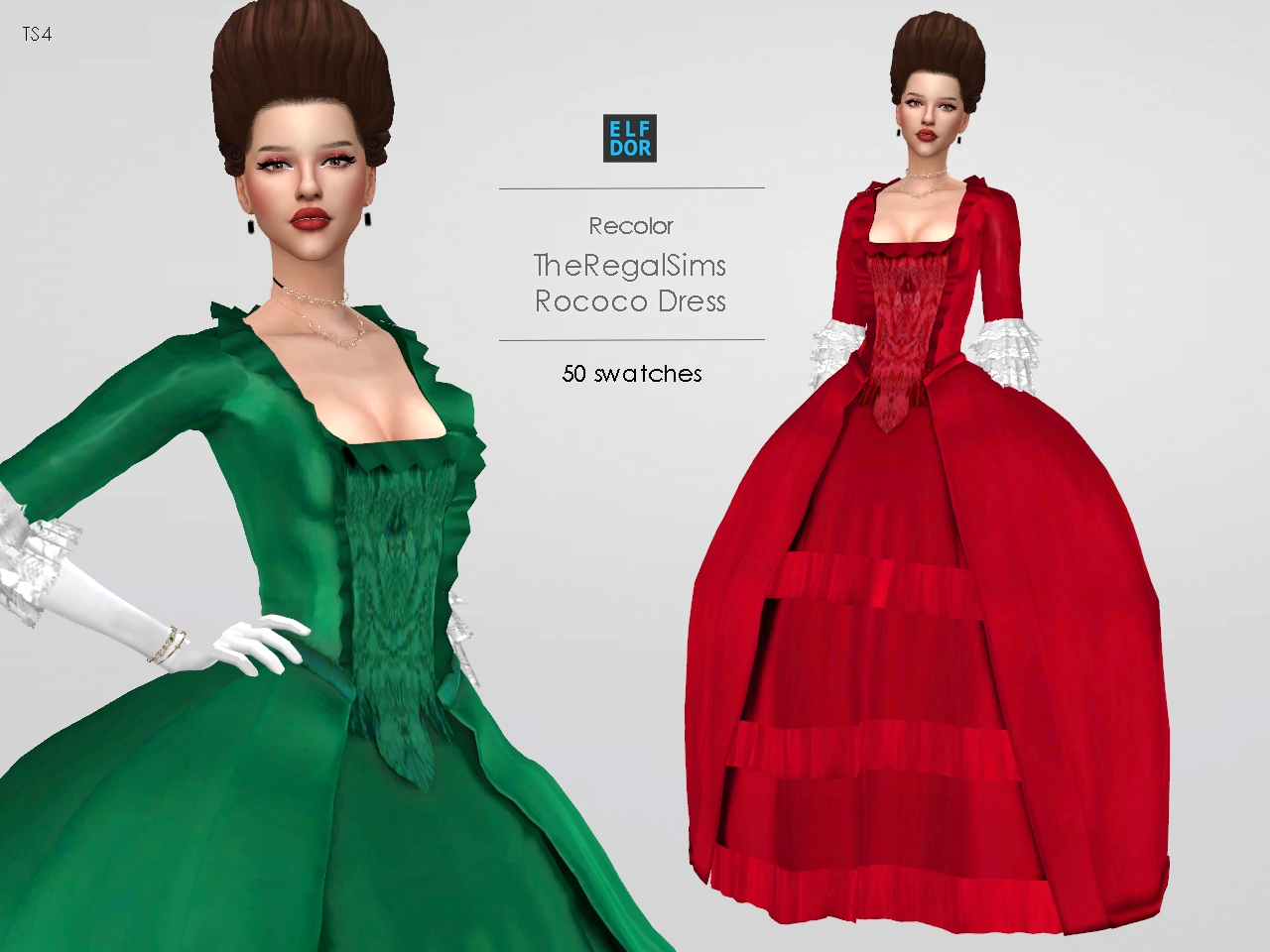 The Regal Sim Rococo Dress Recolored at Elfdor Sims » Sims 4 Updates