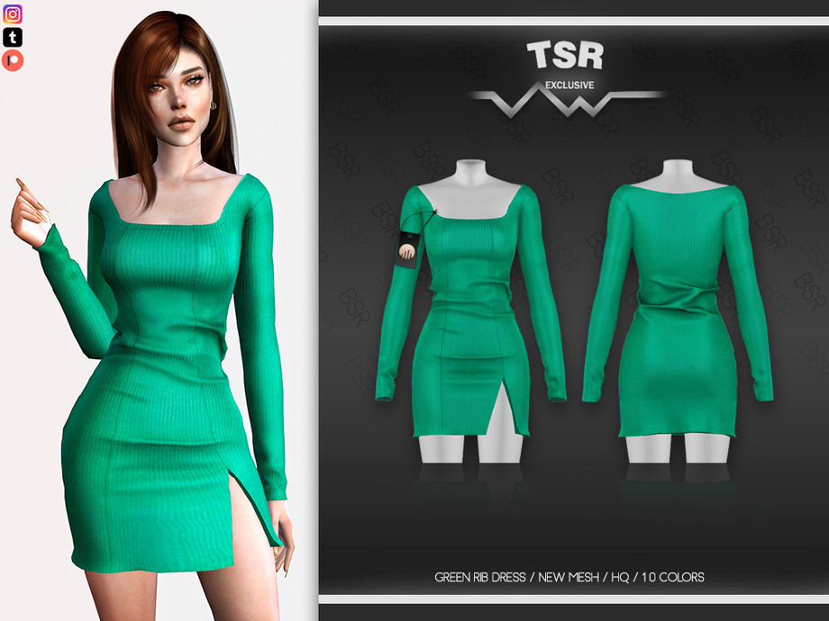 GREEN RIB DRESS BD569 by busra-tr at TSR » Sims 4 Updates