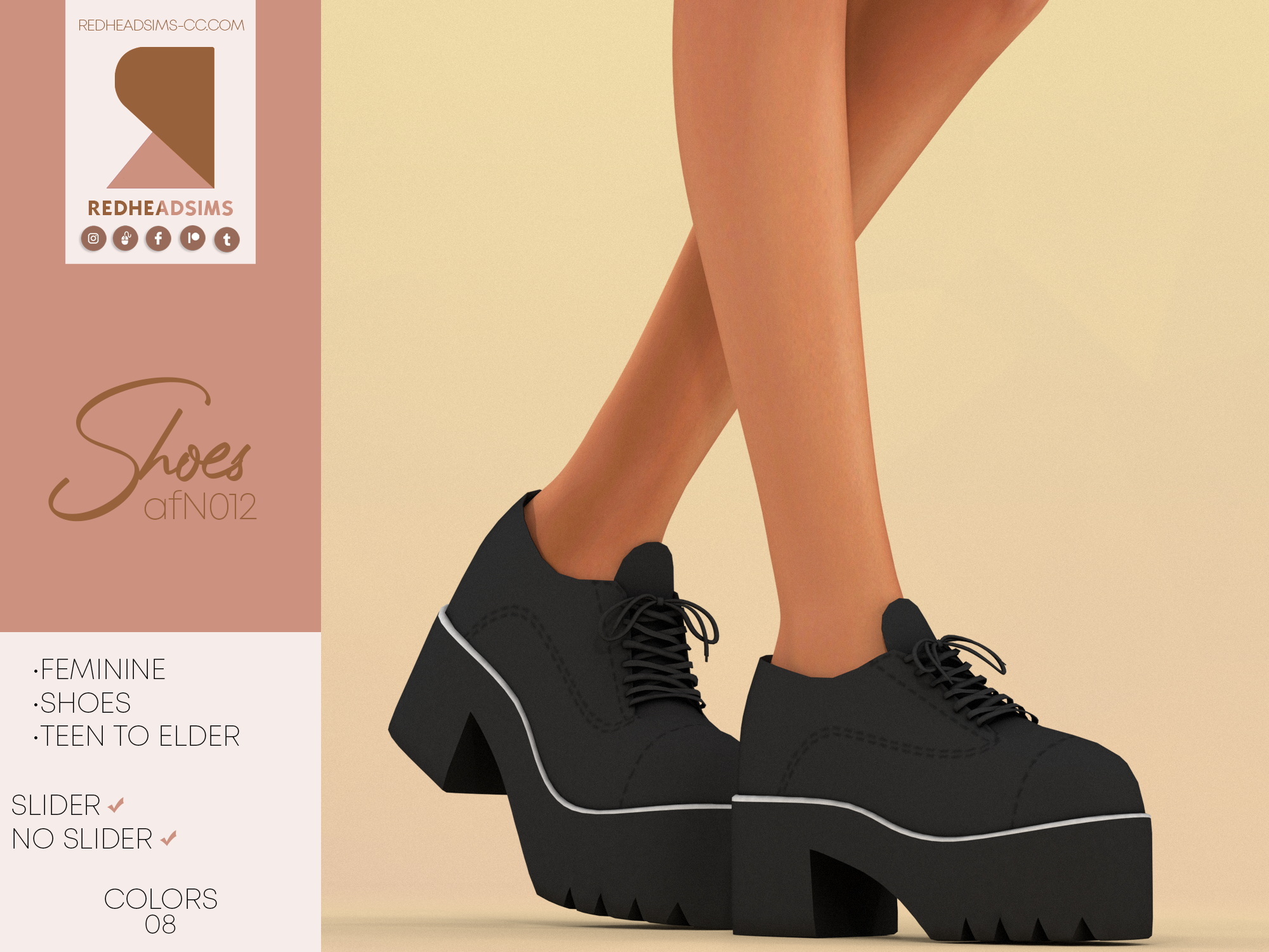 AF SHOES N012 | SLIDER AND NO SLIDER at REDHEADSIMS » Sims 4 Updates