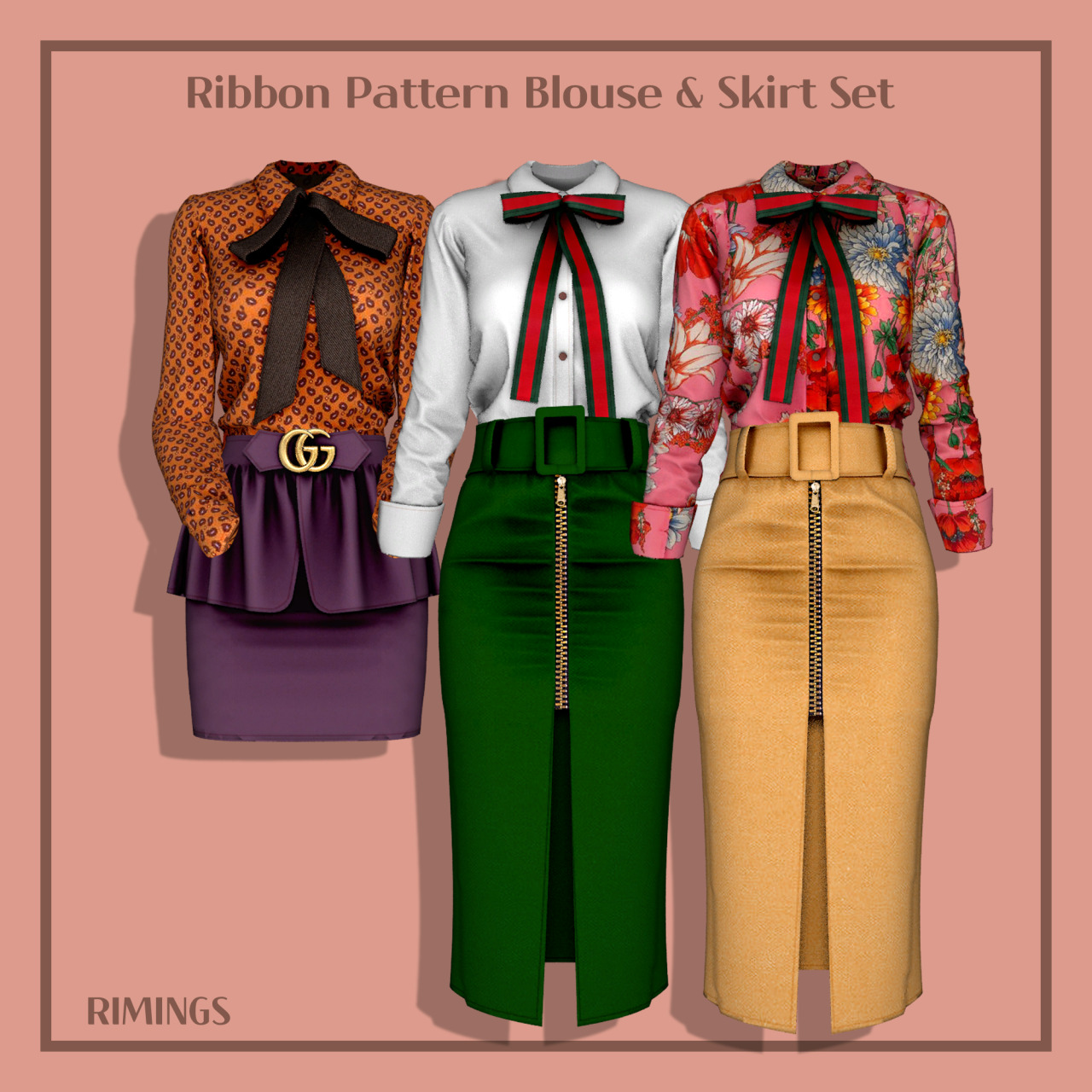 Ribbon Pattern Blouse & Skirt Set at RIMINGs » Sims 4 Updates