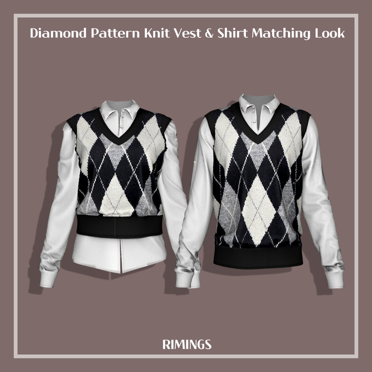 Diamond Pattern Knit Vest & Shirt 2 at RIMINGs » Sims 4 Updates