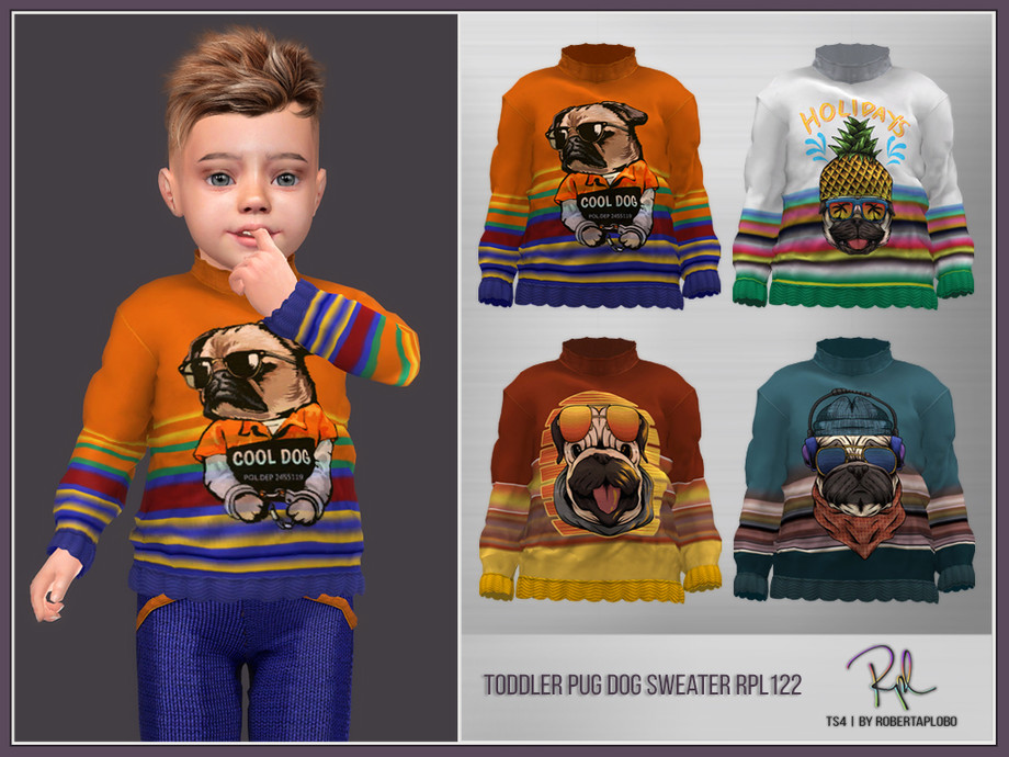 Toddler Pug Dog Sweater RPL122 by RobertaPLobo at TSR » Sims 4 Updates