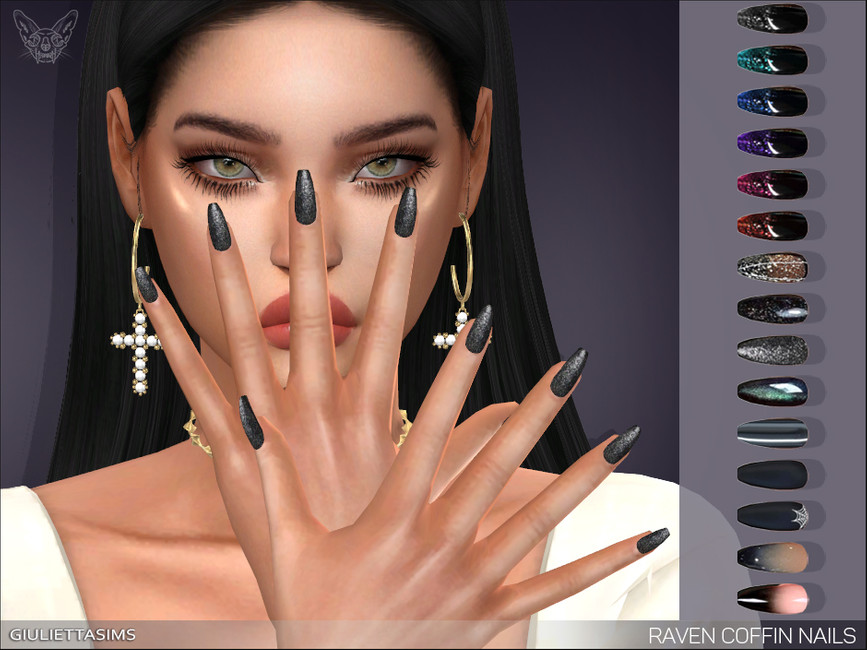 Raven Coffin Shaped Nails by feyona at TSR » Sims 4 Updates