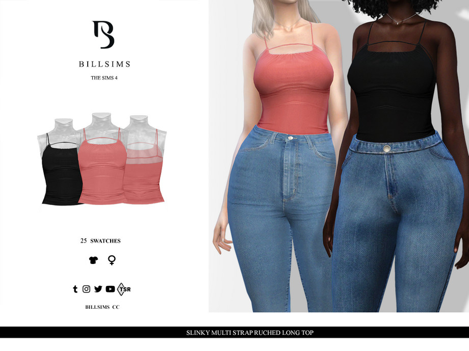 Slinky Multi Strap Ruched Long Top by Bill Sims at TSR » Sims 4 Updates