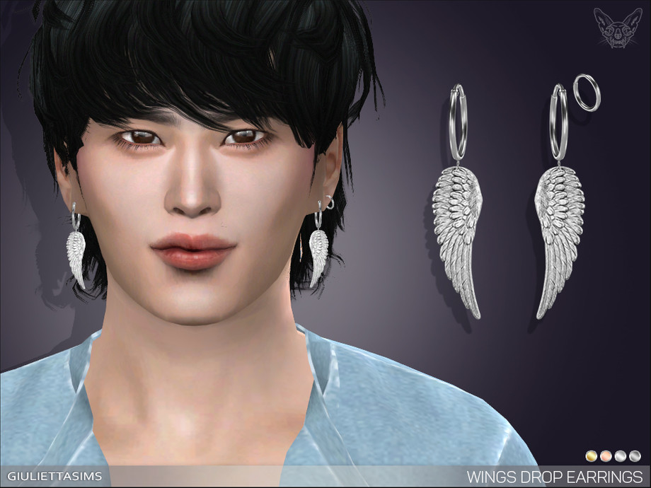 Wings Drop Earrings For Men by feyona at TSR » Sims 4 Updates