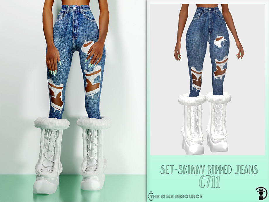 Set-Skinny Ripped Jeans C711 by turksimmer at TSR » Sims 4 Updates