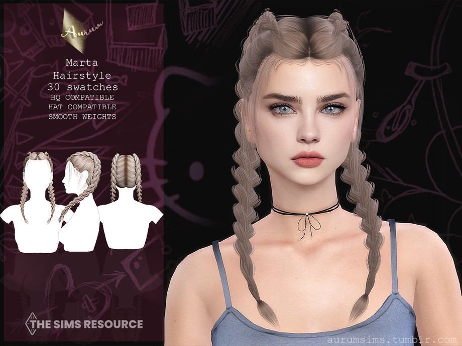 Double braided hairstyle - Marta by AurumMusik at TSR » Sims 4 Updates